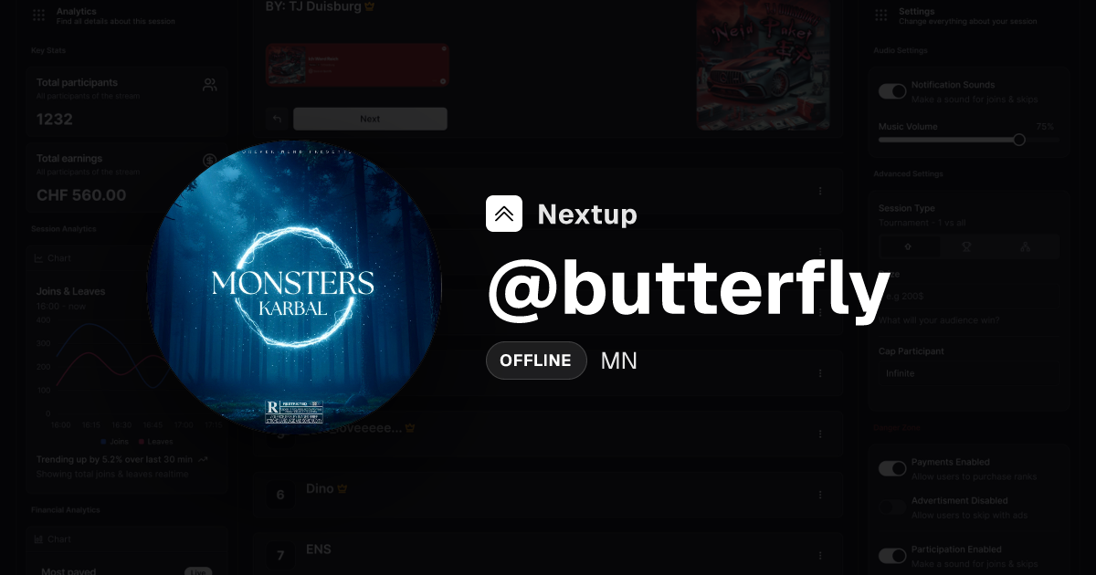 butterfly (MN) on Nextup — Follow & join when live